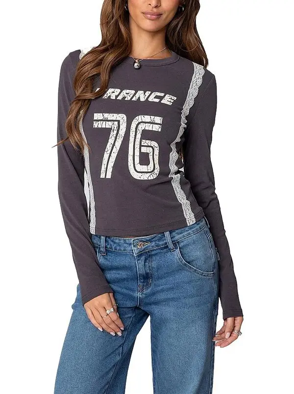 EDIKTED Frenchy Long Sleeve T-shirt - Dark Gray