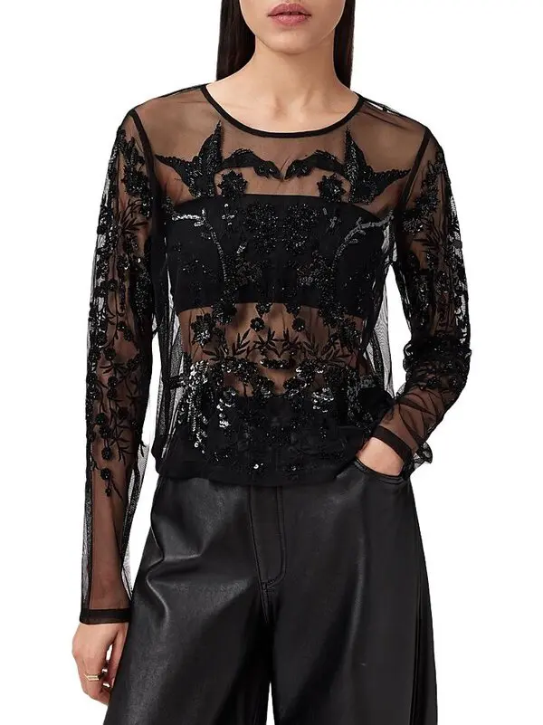 ALLSAINTS Greta Embellished Top - Black