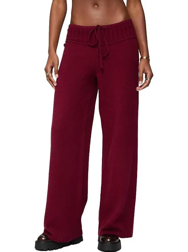 EDIKTED Russell Straight Leg Knit Pants - Burgundy