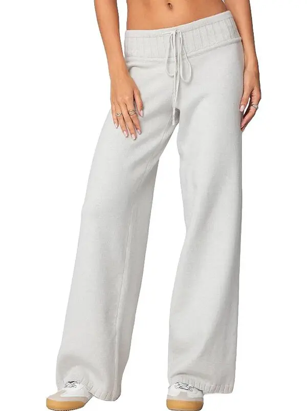 EDIKTED Russell Straight Leg Knit Pants - Light Gray