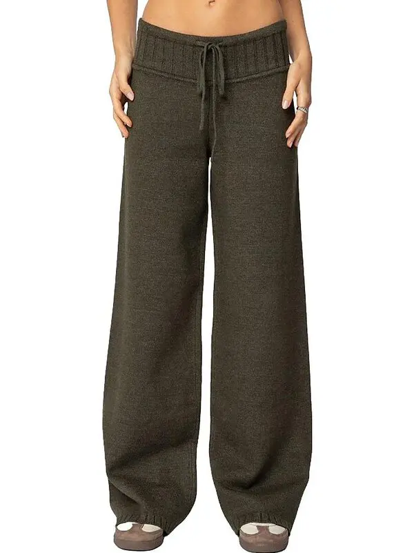 EDIKTED Russell Straight Leg Knit Pants - Olive