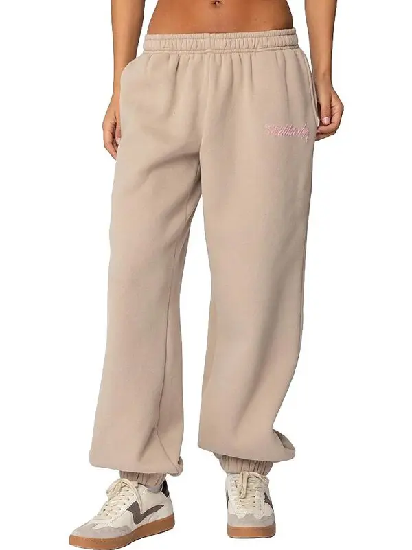 EDIKTED Sasha Bow Detail Sweatpants - Beige
