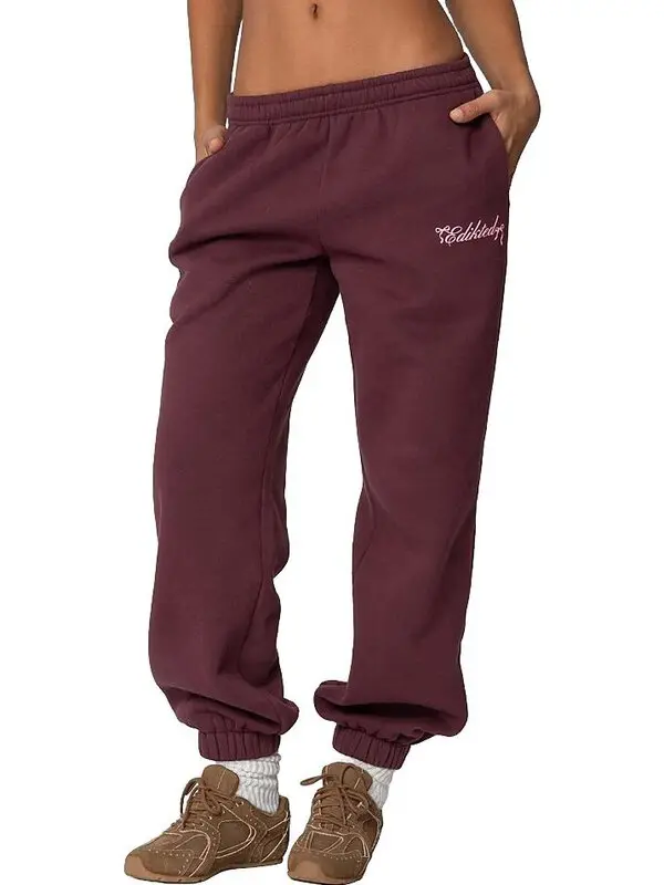 EDIKTED Sasha Bow Detail Sweatpants - Burgundy