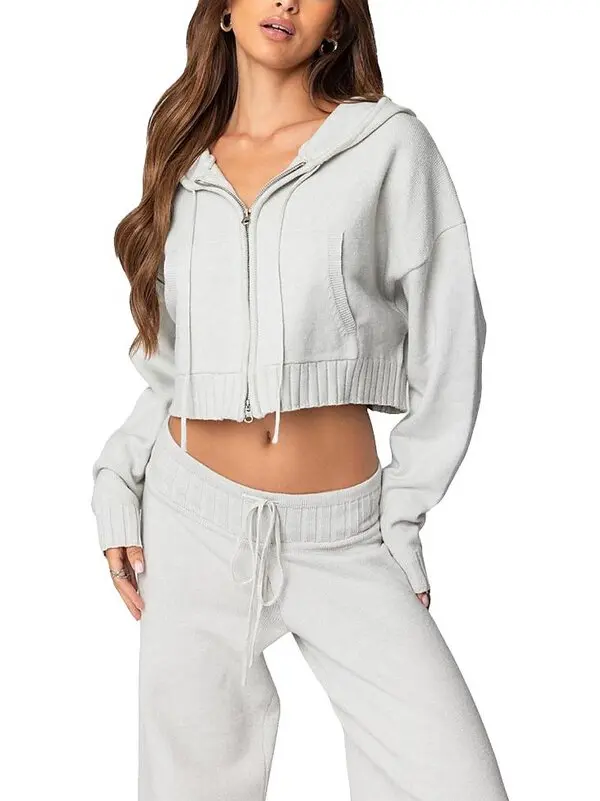 EDIKTED Russell Knit Hooded Cardigan - Light Gray