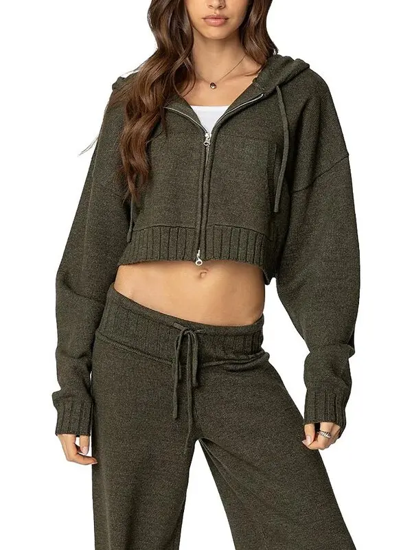 EDIKTED Russell Knit Hooded Cardigan - Olive