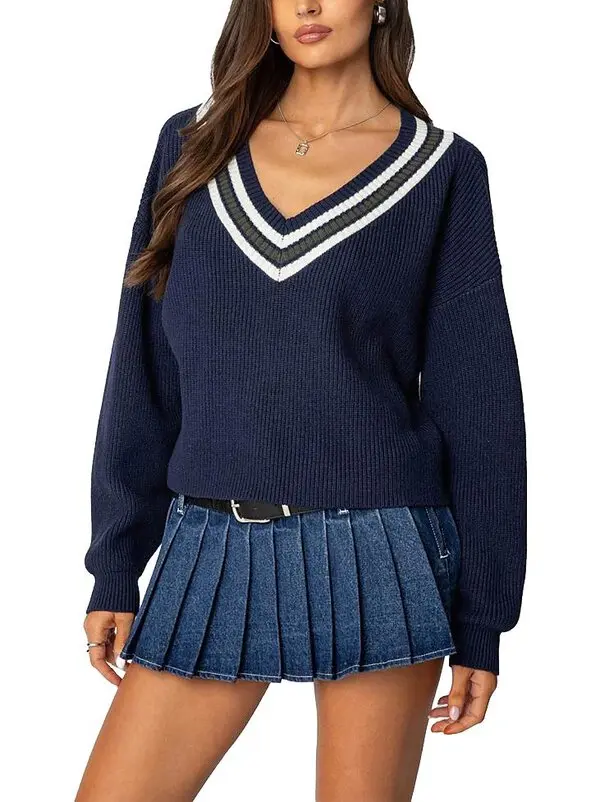 EDIKTED Lauryl V Neck Sweater - Navy