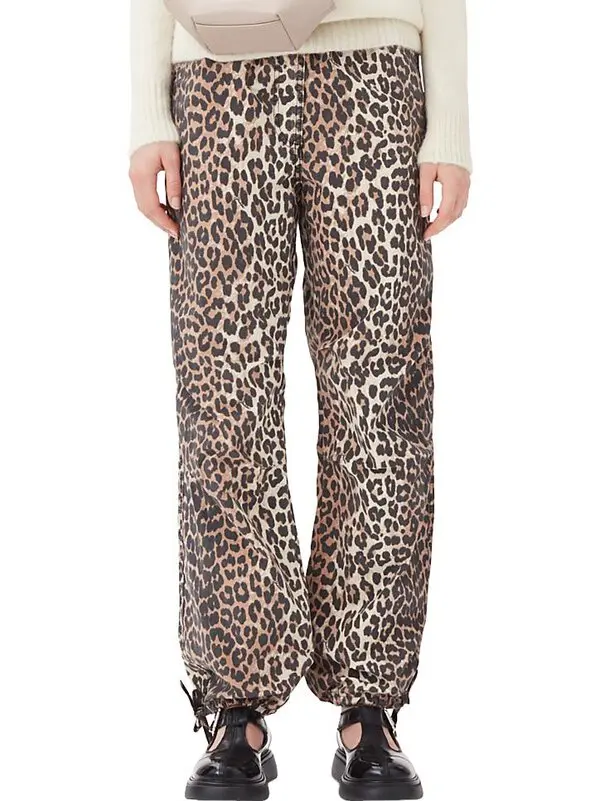 GANNI Leopard Print Drawstring Pants - Almond Milk