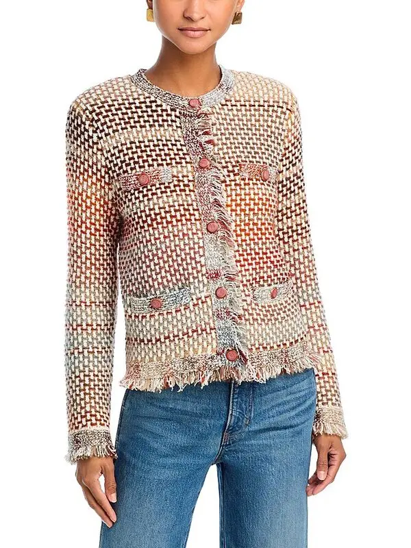 Veronica Beard Sariyah Fringe Knit Jacket - Red Multi