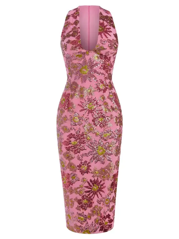 RASARIO Embellished Chiffon Midi Dress - Pink