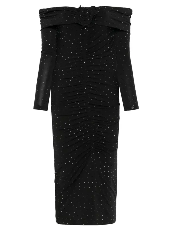 NISSA Crystal-embellished Midi Dress - Black
