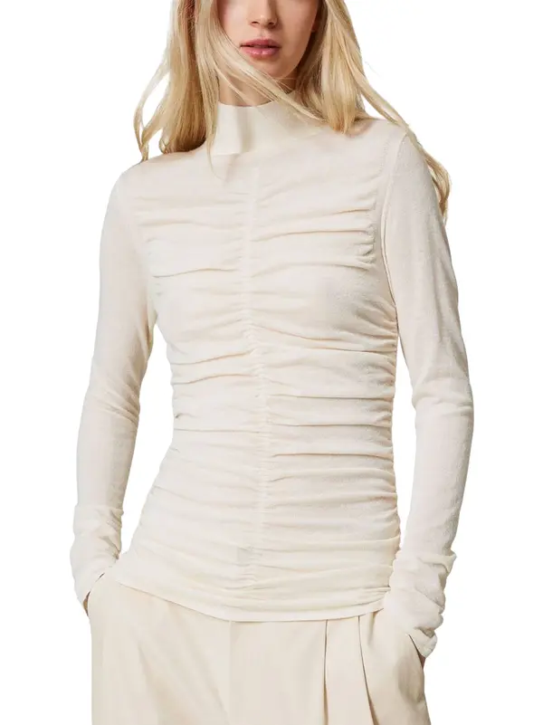 TWINSET Gathered High Neck Jumper - Neutrals