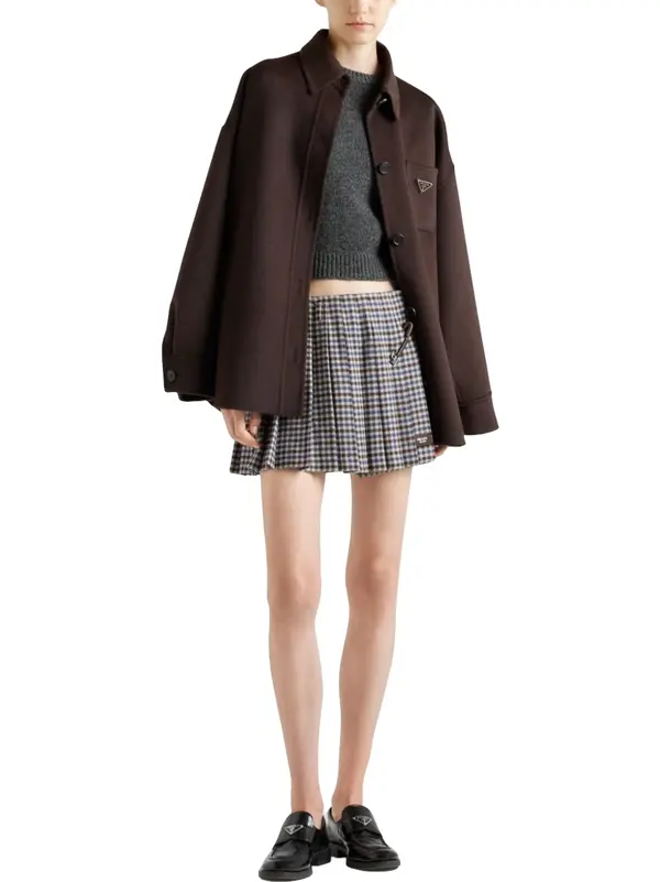 Prada Checked Wool Mini Skirt - Brown