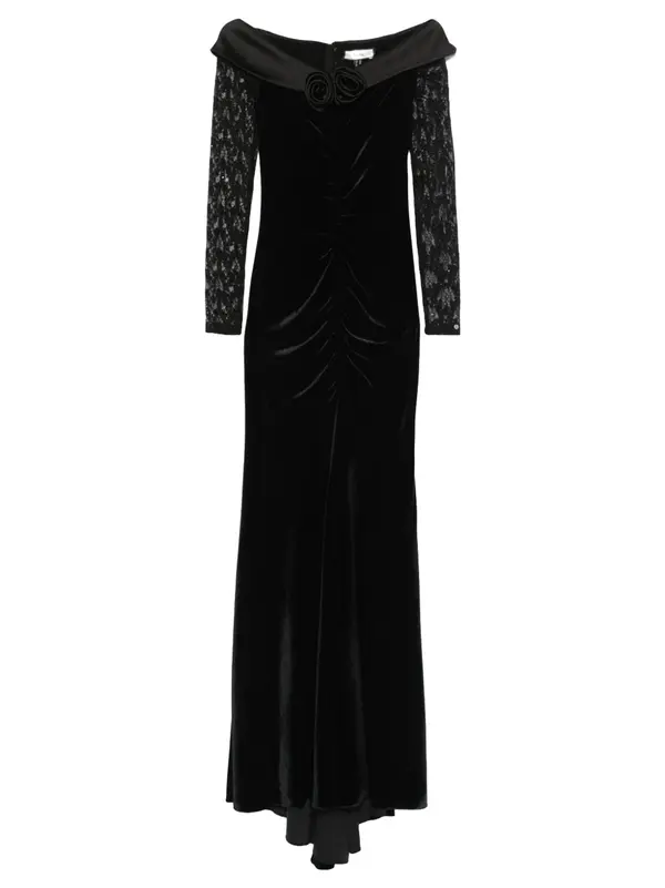 NISSA Velvet Maxi Dress - Black