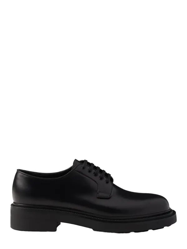 Prada Brushed Leather Derby Shoes - Black