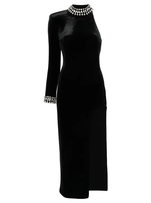 NISSA Crystal-embellished Velvet Midi Dress - Black