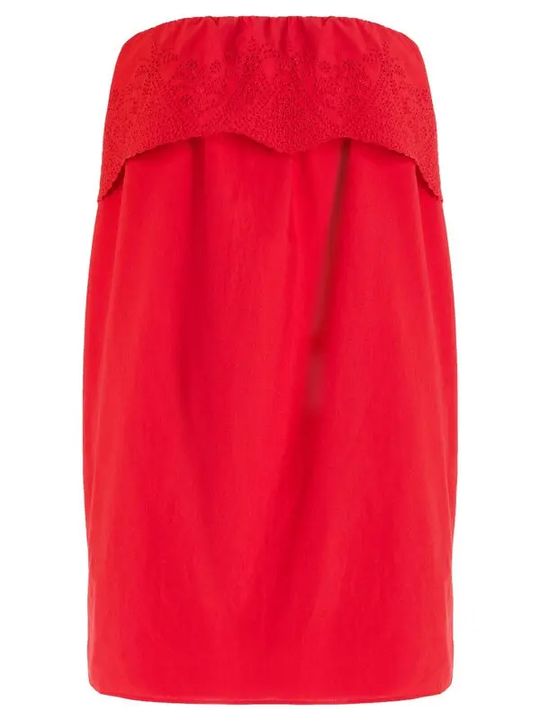 Posse Beryl Embroidered Cotton Mini Dress - Red
