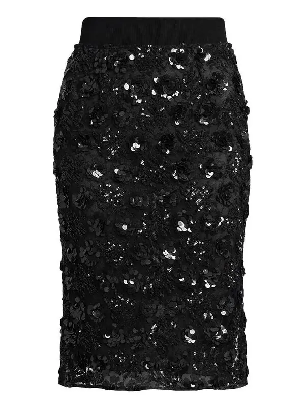 Dolce & Gabbana Floral Paillette Midi-skirt - Nero