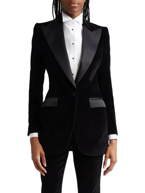 Dolce & Gabbana Turlington Velveteen & Satin Blazer - N0000 Nero