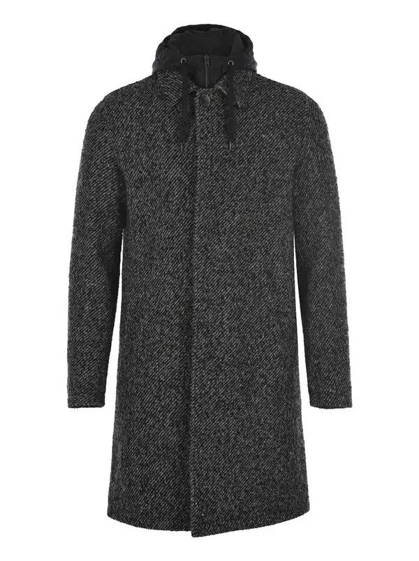 Herno Herringbone Virgin Wool Coat - Black