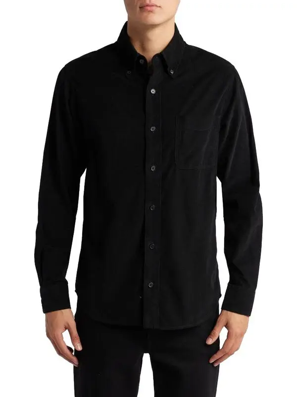SCHOTT Pinwale Corduroy Button Down Shirt - Black