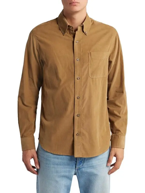 SCHOTT Pinwale Corduroy Button Down Shirt - Khaki