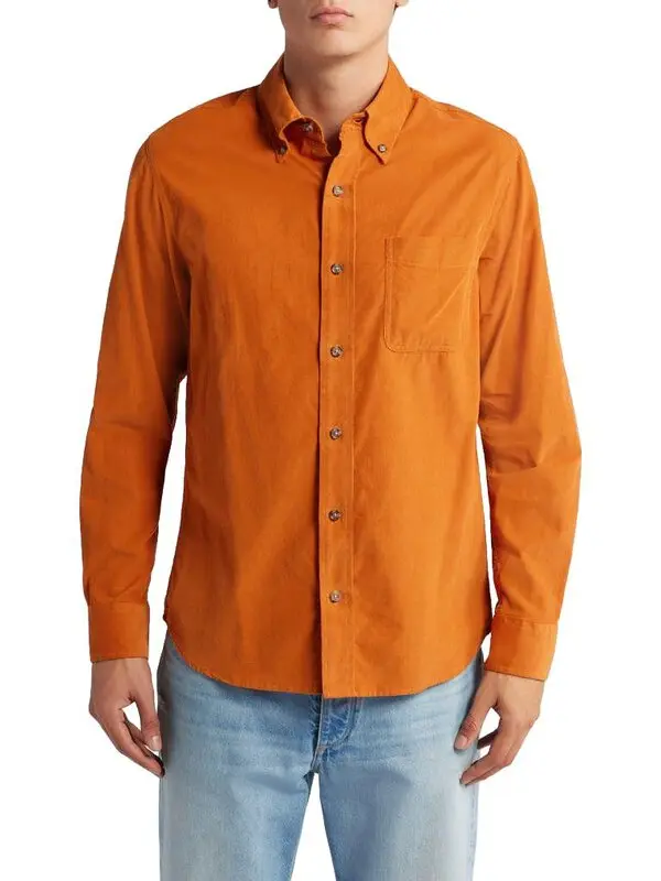 SCHOTT Pinwale Corduroy Button Down Shirt - Rust