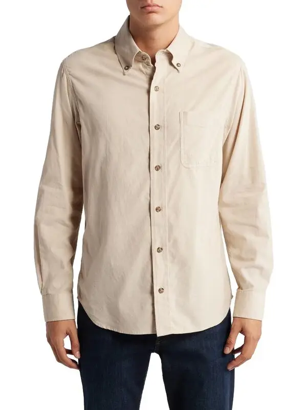 SCHOTT Pinwale Corduroy Button Down Shirt - Stone