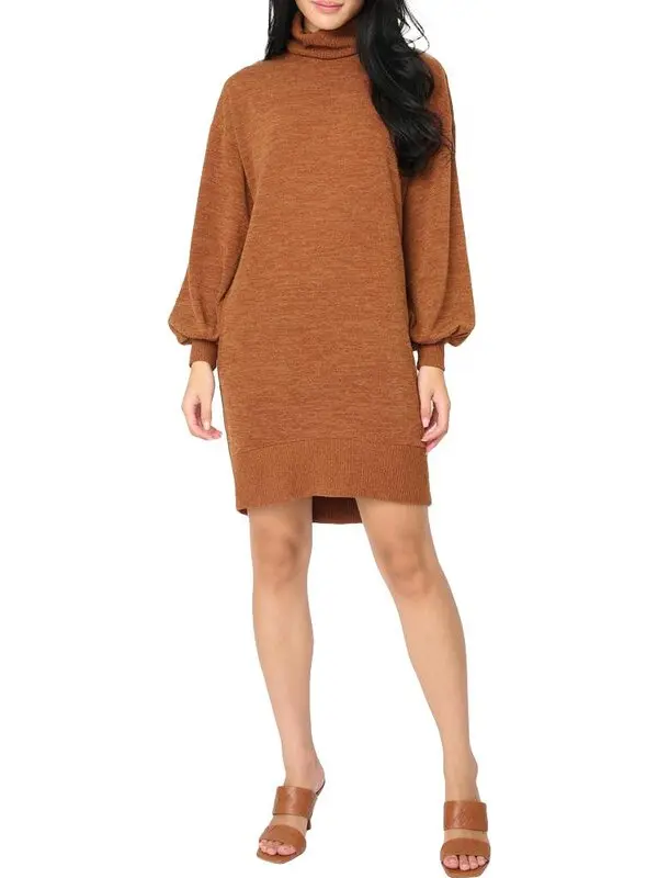 GIBSONLOOK Long Sleeve Sweater Dress - Saddle Brown