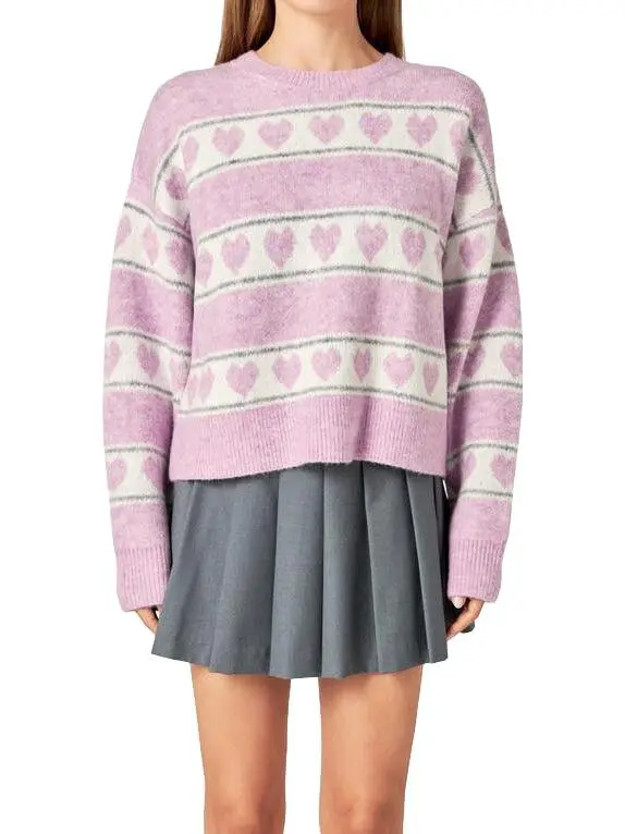 English Factory Heart Striped Crewneck Sweater - Pink