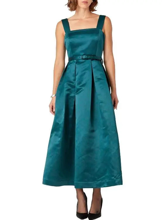 English Factory Pleated Belted Midi Dress - Green