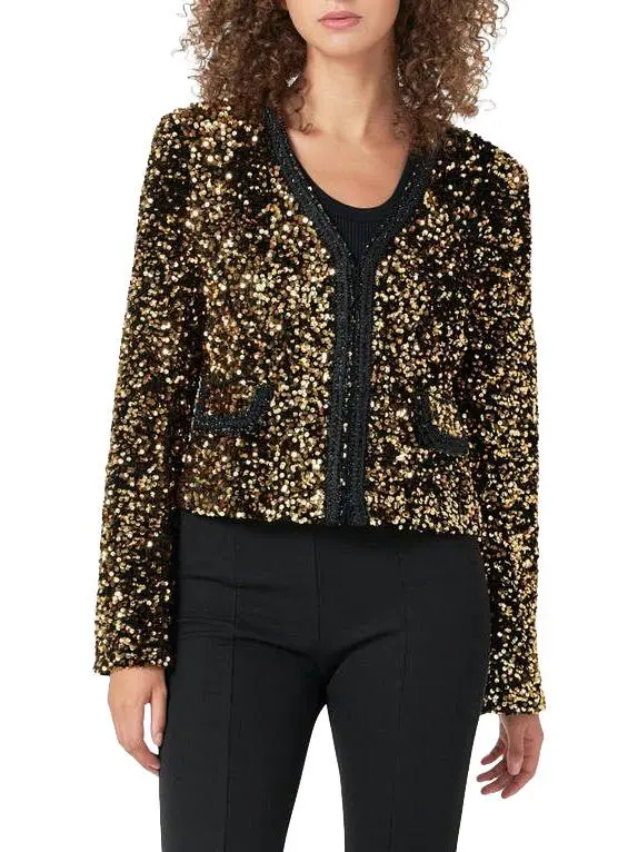 Endless Rose Sequin Padded Shoulder Jacket - Gold