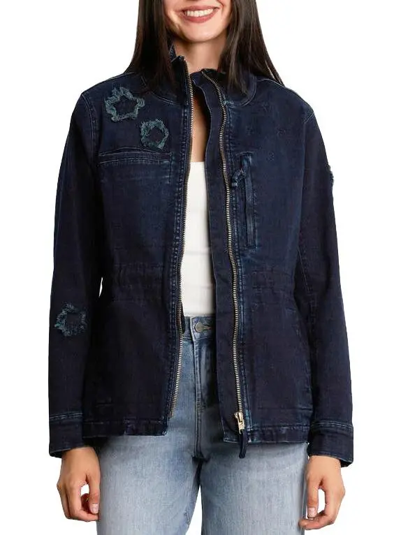 BILLY T Butterfly Embroidered Cotton Blend Jacket - Denim