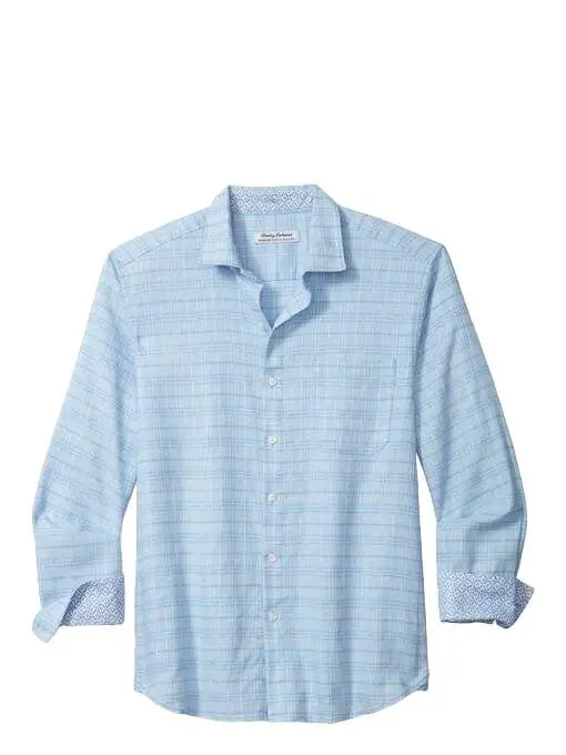Tommy Bahama Barbados Breeze Playa Plaid Linen Blend Button-up Shirt - Aqua Ice