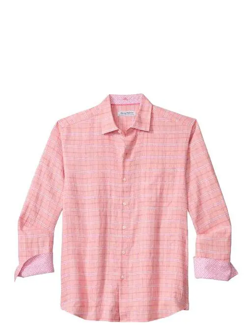 Tommy Bahama Barbados Breeze Playa Plaid Linen Blend Button-up Shirt - Bright Peach
