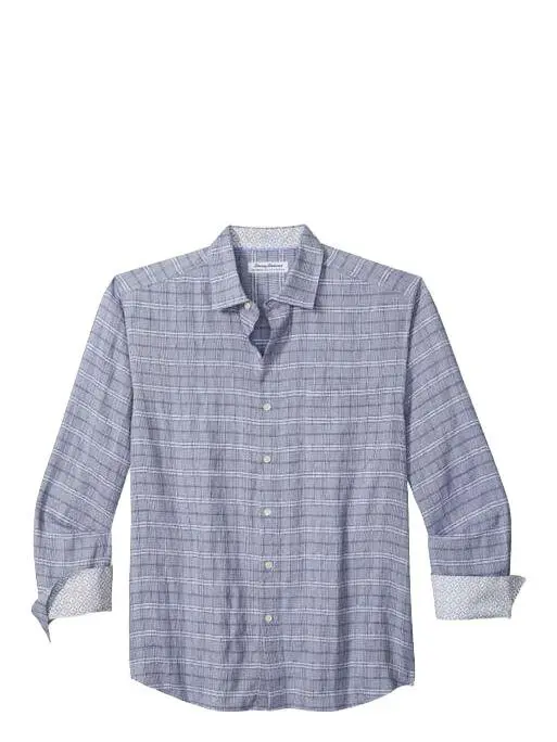Tommy Bahama Barbados Breeze Playa Plaid Linen Blend Button-up Shirt - Raincloud
