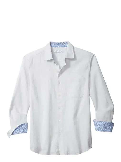 Tommy Bahama Barbados Breeze Playa Plaid Stretch Linen Blend Button-up Shirt - White
