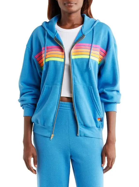 Aviator Nation 5-stripe Zip Hoodie - Cobalt/ Neon