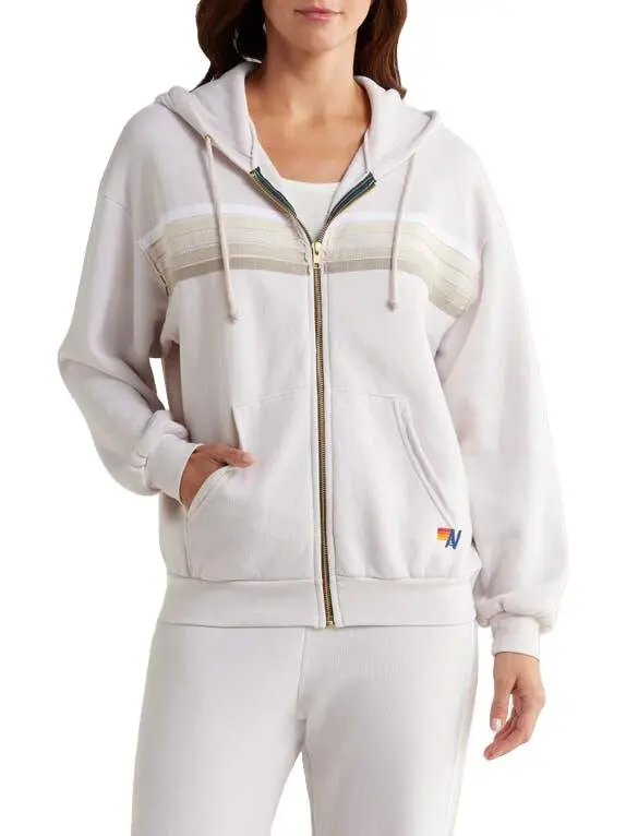 Aviator Nation 5-stripe Zip Hoodie - Dove Grey/white Grey