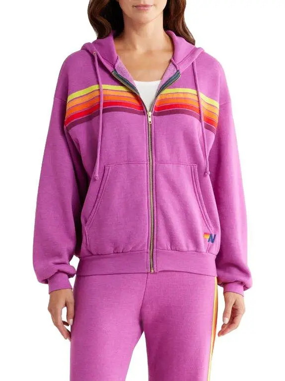 Aviator Nation 5-stripe Zip Hoodie - Magenta/orange Yellow
