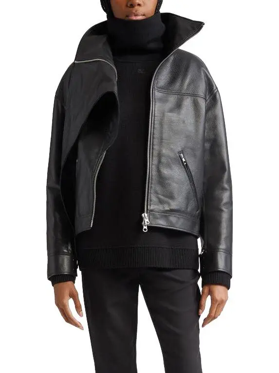 COURREGES Oversized Leather Jacket - Black