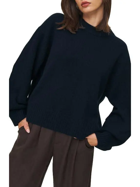 REFORMATION Cove Oversized Crewneck Cashmere Blend Sweater - Navy