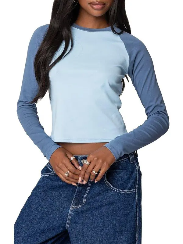 EDIKTED Raya Long Sleeve T-shirt - Blue