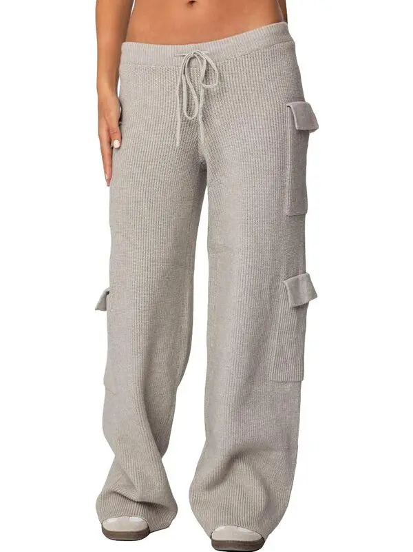 EDIKTED Wynter Low Rise Drawstring Cargo Sweater Pants - Gray-melange