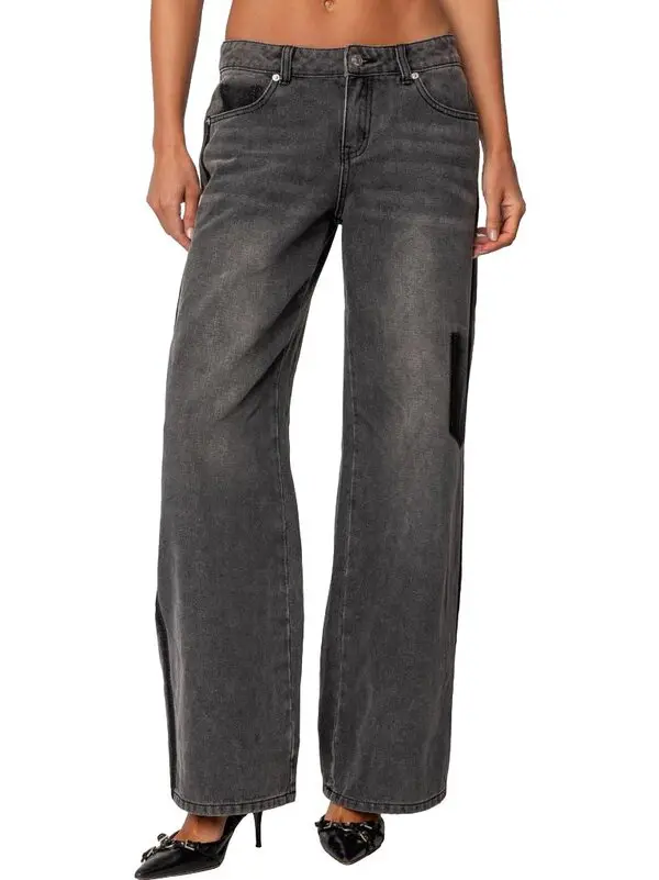 EDIKTED Deconstructed Wide Leg Jeans - Black-washed