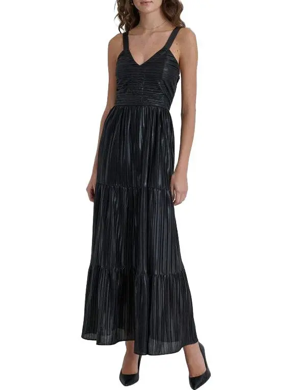 Dkny Foil Plissé Sleeveless Maxi Dress - Black