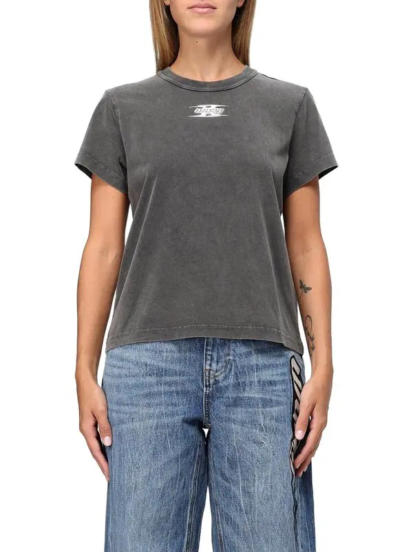 Alexander Wang Cotton Cropped T-shirt With Logo - Black