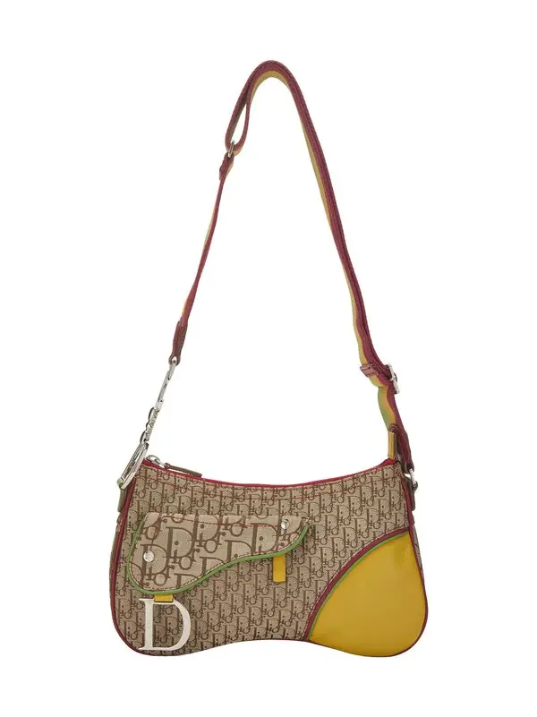 Dior Trotter Canvas Rasta Double Saddle Bag - Beige