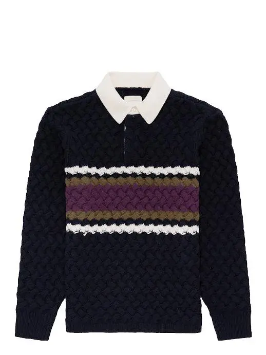 Aimé Leon Dore Basketweave Knit Rugby - Navy Blue