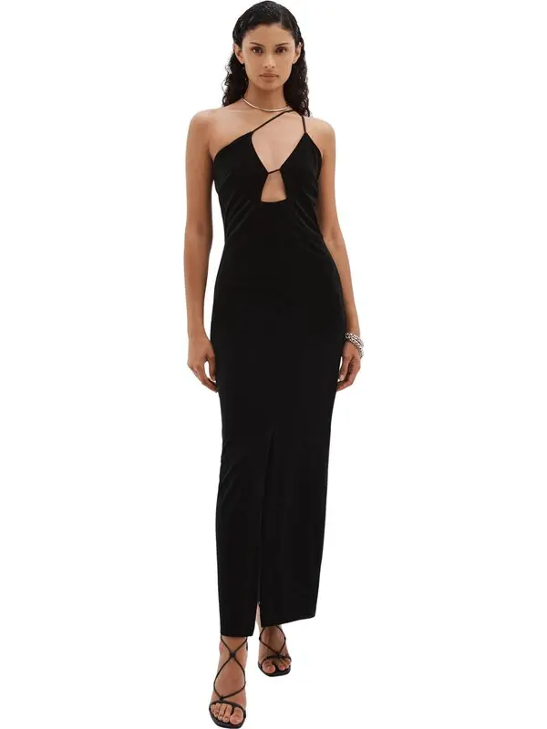 UNDRESS CODE Plunge-neck Velvet Maxi Dress - Black