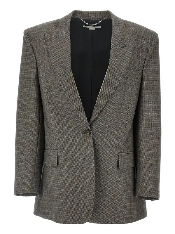 Stella McCartney Single Breasted Micro Houndstooth Blazer - Gray